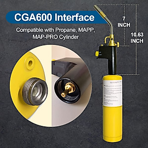 Propane Torch Head with 3 Nozzles Tips - MAPP MAP Gas Trigger Start Welding Torch Head lighter Self Ignition Igniter Adjustable Knob Continuous Flame Lock for Sous Vide Soldering Brazing Wood