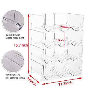 Plastic Water Bottle and Wine Rack Storage Organizer,4 Tier 12 Containers Stackable Bottle Holder Storage,Wine Drink Storage Stand for Pantry Organizer Kitchen Countertop,Refrigerator,Cabinet,Freezer