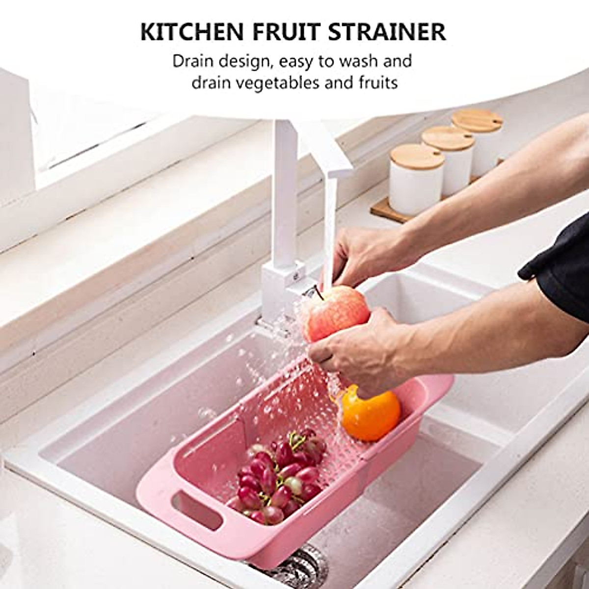 Cabilock Expandable Dish Drying Rack Adjustable Over The Sink Dish Drainer Utensil Silverware Fruit Storage Holder Basket for Home Kitchen Pink