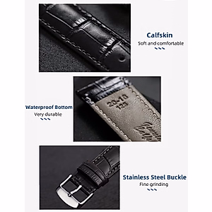 HEYOZURY Watch Bands Genuine Leather Embossed Alligator Grain Calfskin Replacement Strap for Women Men Bracelet Choose Color Width 16mm 17mm 18mm 19mm 20mm 21mm 22mm 22mm 24mm