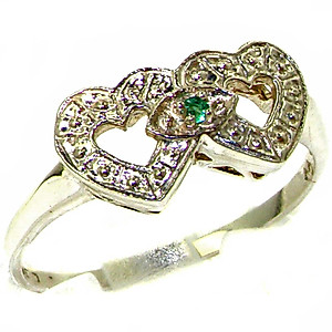 925 Sterling Silver Natural Emerald Womens Sweetheart Ring - Sizes 4 to 12 Available