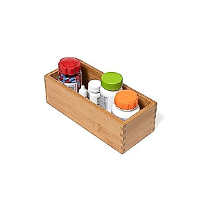 Lipper International Bamboo Wood Utensil Holder Storage Box for Cooking Tools, Makeup, or Office Supplies, 4" x 9 1/4" x 3"