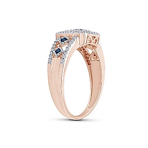 AFFY 1/10 Carat Round Cut Enhanced Blue And White Natural Diamond Square Frame Wedding Band In 14k Rose Gold Over 925 Sterling Silver (Clarity : I2-I3, Color : I-J, 0.10 Cttw) Size -4