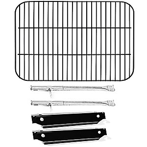 Hisencn Replacement Parts Grill Burner, Heat Plate Shield, Grill Grates for Dyna-Glo 3 Burner Open Cart Propane DGC310CNP-D, DGC310RNP-D, DGC310BNP-D, 19 3/5 inch Porcelain Coating Steel Cooking Grid