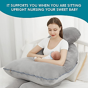 JOHNPEY Pregnancy Pillows for Sleeping, U Shaped Full Body Pillow - Pregnancy Must Haves Maternity Pillow with Removable Velvet Cover, 55inch, Gray