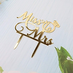 Miss To Mrs Cake Topper - Bridal Shower, Mr and Mrs Wedding/Engagement/Marriage Party Decoration, Mirror Gold Acrylic