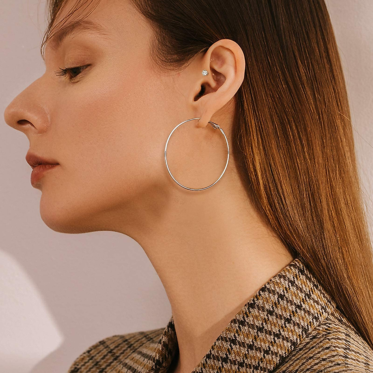 Hoop Stud Earrings Set for Women: 6 Pairs 14K White Gold Silver Big Hoops and Cubic Zirconia Stud Earrings Girls Jewelry