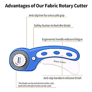 Rotary Cutter Set, 42Pcs Self Healing Cutting Mat Kit - 45mm Rotary Fabric Cutter with 5 Extra Cutter Blades, A4 Cutting Mat, 20 Craft Clips, 15 Non-Slip Grips, Sewing Supplies for Crafting Sewing