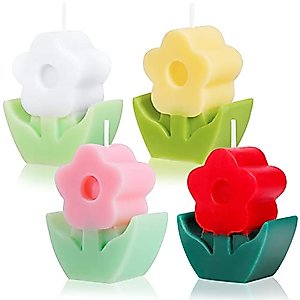 4 PCS Flower Shaped Candles,Cute Candles Aesthetic Candle,Smokeless Scented Candles,Delicate Decorative Candle for Home Decor,Flower Candle Gift for Wedding,Birthday Party,Spa (White,Yellow,Pink,Red)