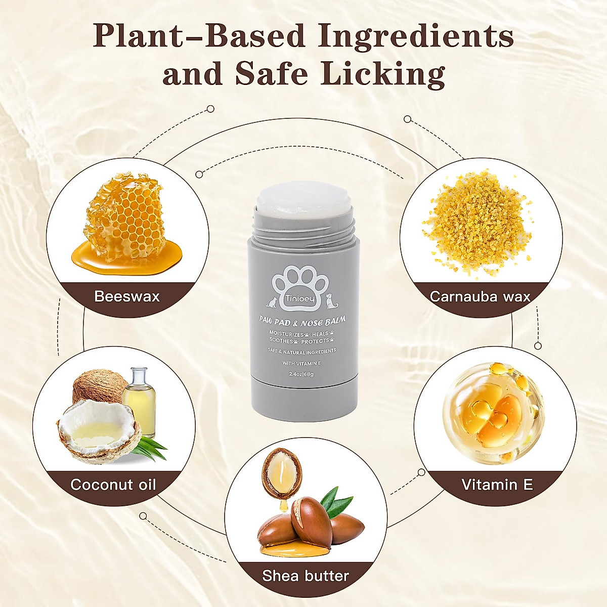 Tinioey Cat Dog Paw Pad Balm Stick (2.4 oz) | Natural Lick Safe Dog Paw Blam Protector, Soother & Moisturizer for Cracked Dry & Damaged Paws, Nose & Elbows | Snout Soother for Dogs