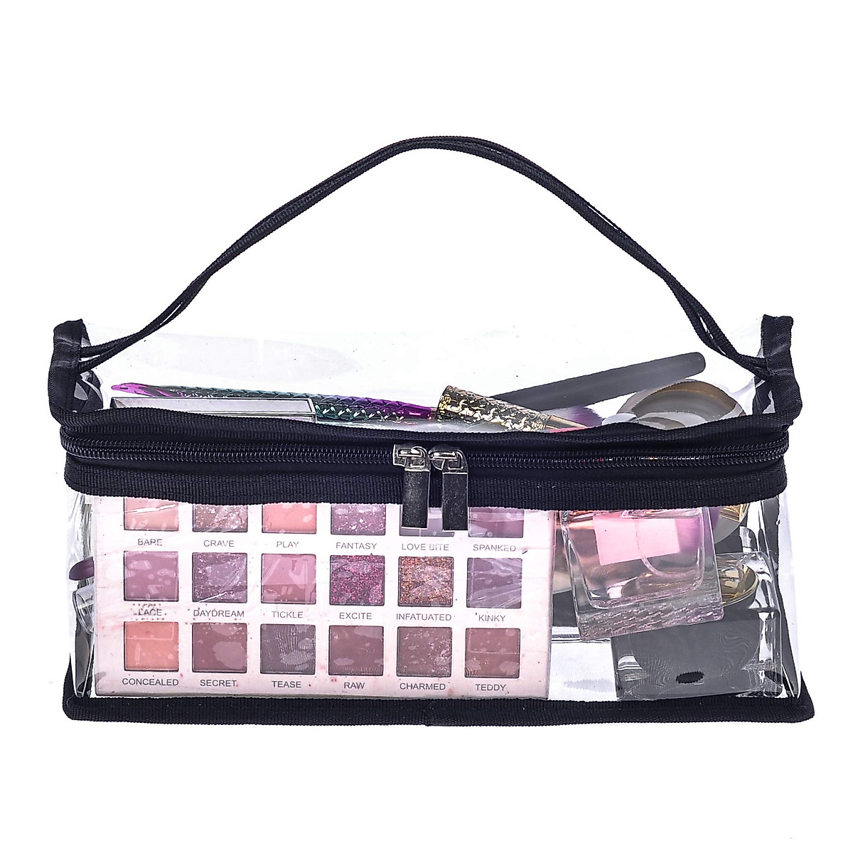 Jula Vance Small Rectangular Clear PVC Makeup Bag Make Up Artist Tool Organizer Pouch Bag Transparent Vinyl Cosmetic Bag Actor Bag with Handle