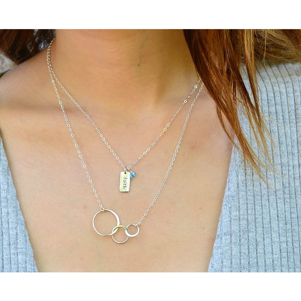 EFYTAL Mother Daughter Necklace, Sterling Silver or Gold Plated Infinity Circles, Mom Necklace for Women, Mom Gifts from Daughters, Daughter Gift from Mom, Birthday Gifts for Mom (925 Sterling Silver)