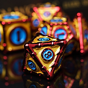 UDIXI Metal DND Dice Set, 7PCS Polyhedral D&D Dice Set Pipe d n d Dice for Dungeons and Dragons Gift, Metal Dice Set d&d for Role Playing Dice(Golden Blue)