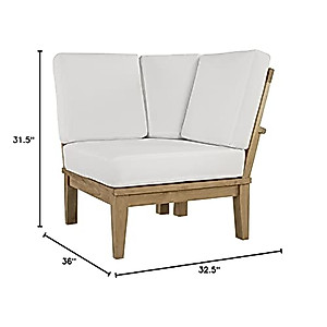Modway EEI-1146-NAT-WHI-SET Marina Premium Grade A Teak Wood Outdoor Patio, Corner Sofa, Natural White