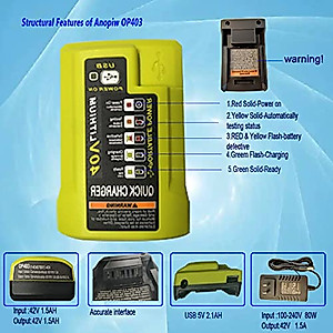 ANOPIW OP403 40V Lithium Battery Charger Replace Ryobi OP403 OP404 W/USB Plug in to Charge OP4015 OP40201 OP4026 OP4026A OP4030 OP40301 OP4040 OP4060 OP4060A OP40601 OP4050 OP4050A …