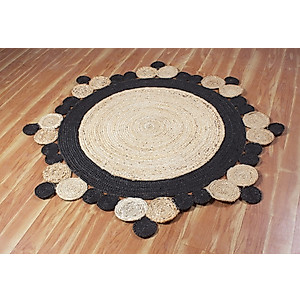 CASAVANI Collection Circle Area Rug - 10 Ft' Round Black Natural Jute Mat Geometric Kilim Rug Indoor Outdoor Use Mat Flatweave Rugs for Bedroom Bedside Round Dining Table Mat Hall & Kitchen