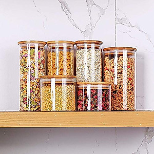 ComSaf Airtight Canisters for Bulk Food Storage Set of 3-17/22/43oz, BPA Free High Borosilicate Glass Cookies Jar with Bamboo Lid, Cylinder Cereal Container with Sealing