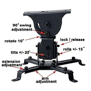 VideoSecu Flat Vaulted Ceiling Projector Mount LCD DLP Bracket with Adjustable Height Rotating Swivel Arm One Piece PJ2B 1C9