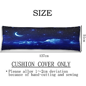 Blue Body Pillow Cover Dark Night Cloud Star Sky Moon Nebula Galaxy Stars Cushion Case Decorative Soft Farmhouse Long Pillowcase with Zipper Rectangle Pillow Cases for Bed,Couch,Home Gift 20"x54"