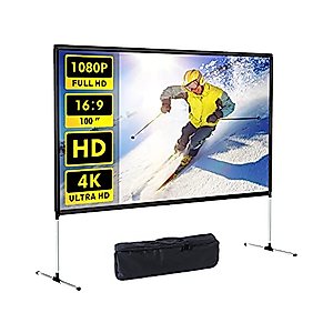 Projector Screen and Stand, 100 Inch 4K HD 16:9 Portable Wrinkle-Free Outdoor Projector Screen with Carry Bag for Home Theater Backyard Cinema Rear Front Projections (3)