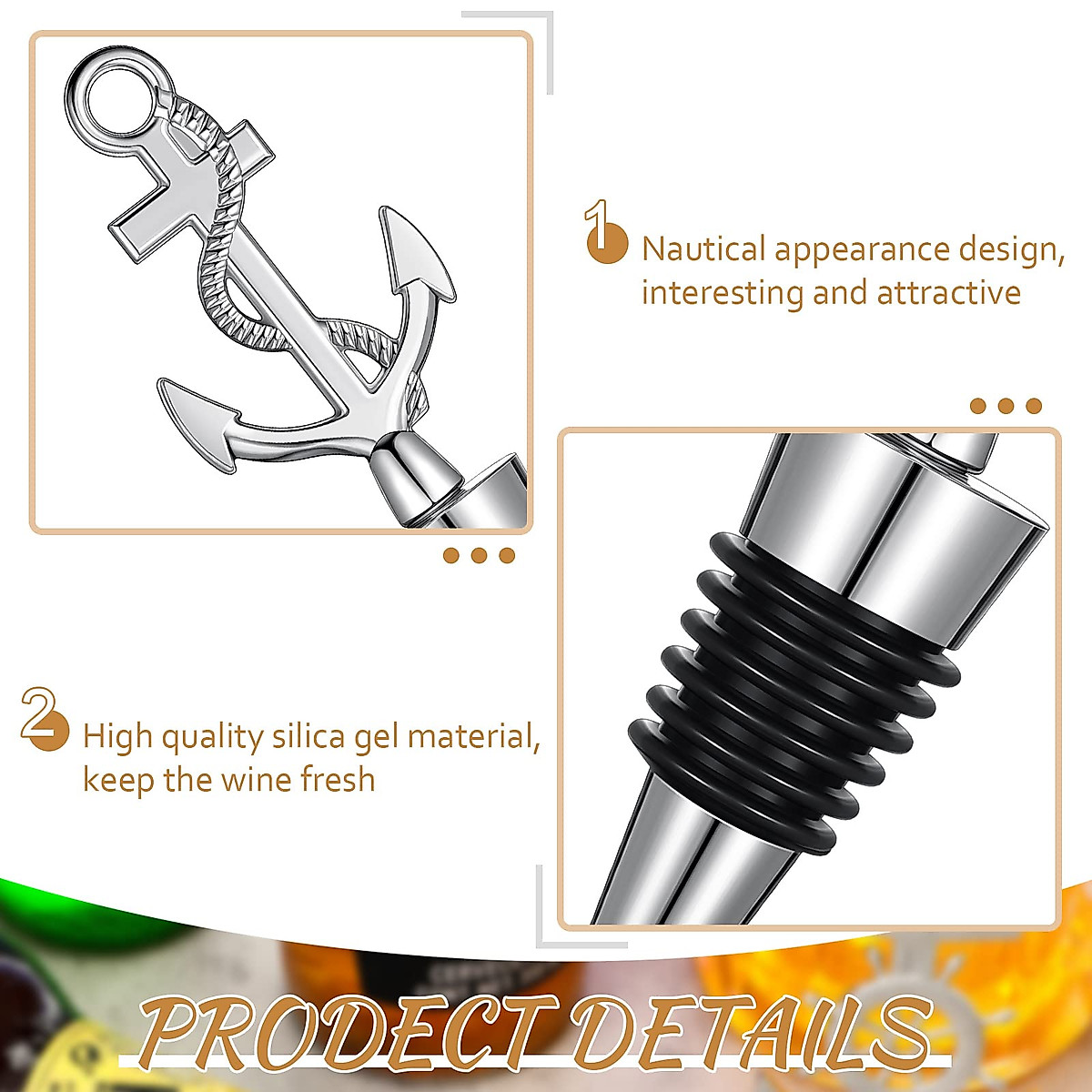 20 Pcs Anchor Wine Bottle Stopper Beach Themed Wine Stoppers Nautical Wine Gifts Nautical Wedding Favor Anchor Vacuum Red Wine Preservation Stopper for Party Shower Holiday Birthday, Silver