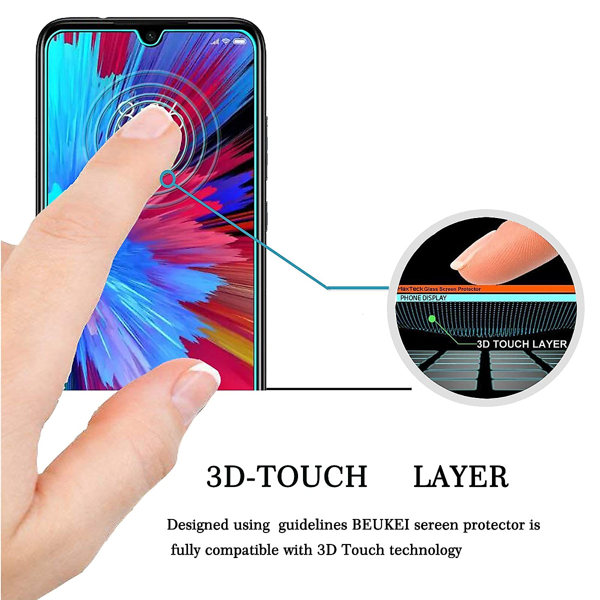 beukei (3 Pack) Compatible for Xiaomi Redmi Note 8 Pro Tempered Glass Screen Protector (6.53 inches), Glass with 9H Hardness, with Lifetime Replacement Warranty,(Not Fit for Redmi Note 8/Redmi 8)