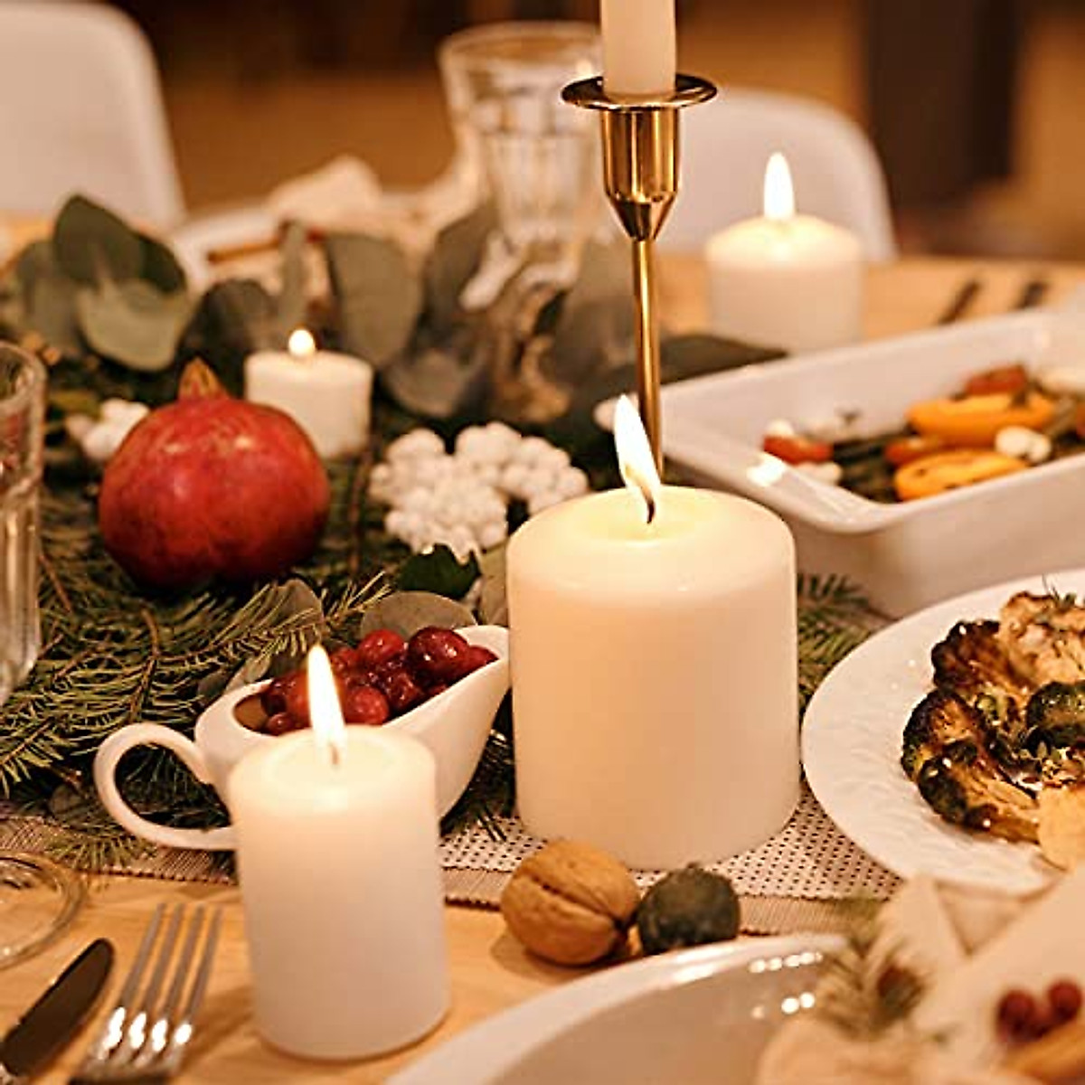 MISSYO 6 Pack 3x3 Inch Pillar Candles, 35 Hours Dripless Smokeless Unscented Candles for Home Weddings Restaurant Spa Church and Emergency Ivory