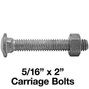 Carriage Bolts 5/16-18 x 2": w/Nuts Galvanized Carriage Bolt ~ Coarse Thread (2 inches Long) (25 Pieces) - Chain Link Fence Carriage Bolt w/Nuts