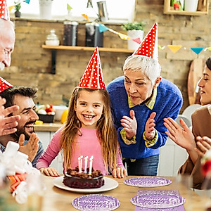 Juhap 80 Pieces Purple Birthday Tableware Set for Happy Birthday Table Decorations Purple Theme Birthday Dessert Plates Napkins Forks for 20 Guests Girls Women Silver Glitter Birthday Party Supplies