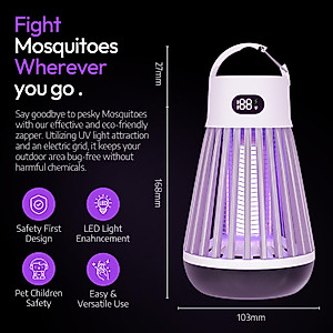 Zappify Zapper 2.0 White Portable Bug Zapper, Indoor & Outdoor, Cordless Rechargeable Mosquito Zapper, Hanging Hook, 1500V High Voltage, Trap for Fly, Insect, Mosquito & Bugs