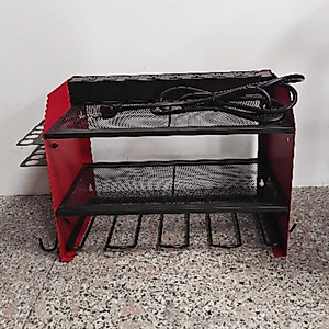 Power Tool Organizer with Charging Station, Floating Tool Shelf Wall Mount 3 Layers Storage Rack with 4 Drill Holders 8 Outlets, for Workshop Garage Organizers and Storage Tool Battery Holder (Red)