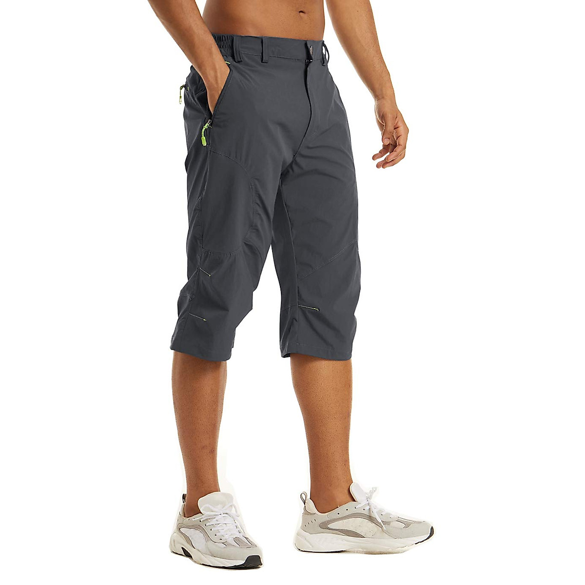 LACSINMO Men's Below Knee Shorts Quick Dry 3/4 Hiking Long Walking Shorts Summer Thin Capris with 4 Zipper Pockets Dark Grey