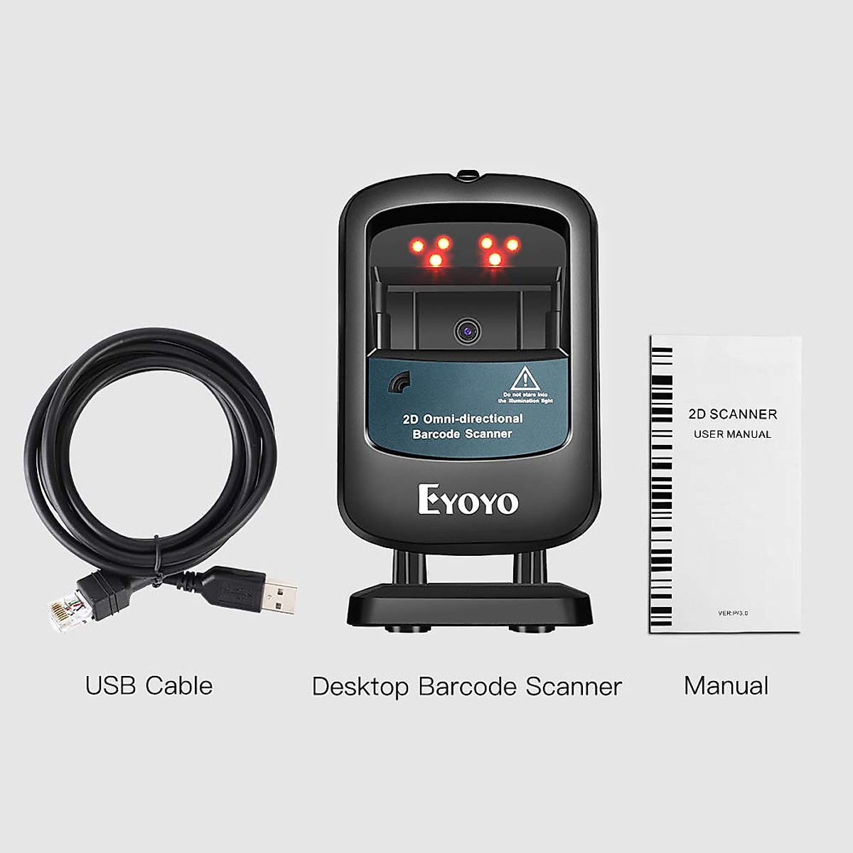 Eyoyo 2D Hands-Free Barcode Scanner, Omnidirectional USB Wired Desktop Barcode Reader 1D 2D PDF417 Data Matrix Bar Code Reader with Automatically Scanning for Retail Store Supermarket Mall Business