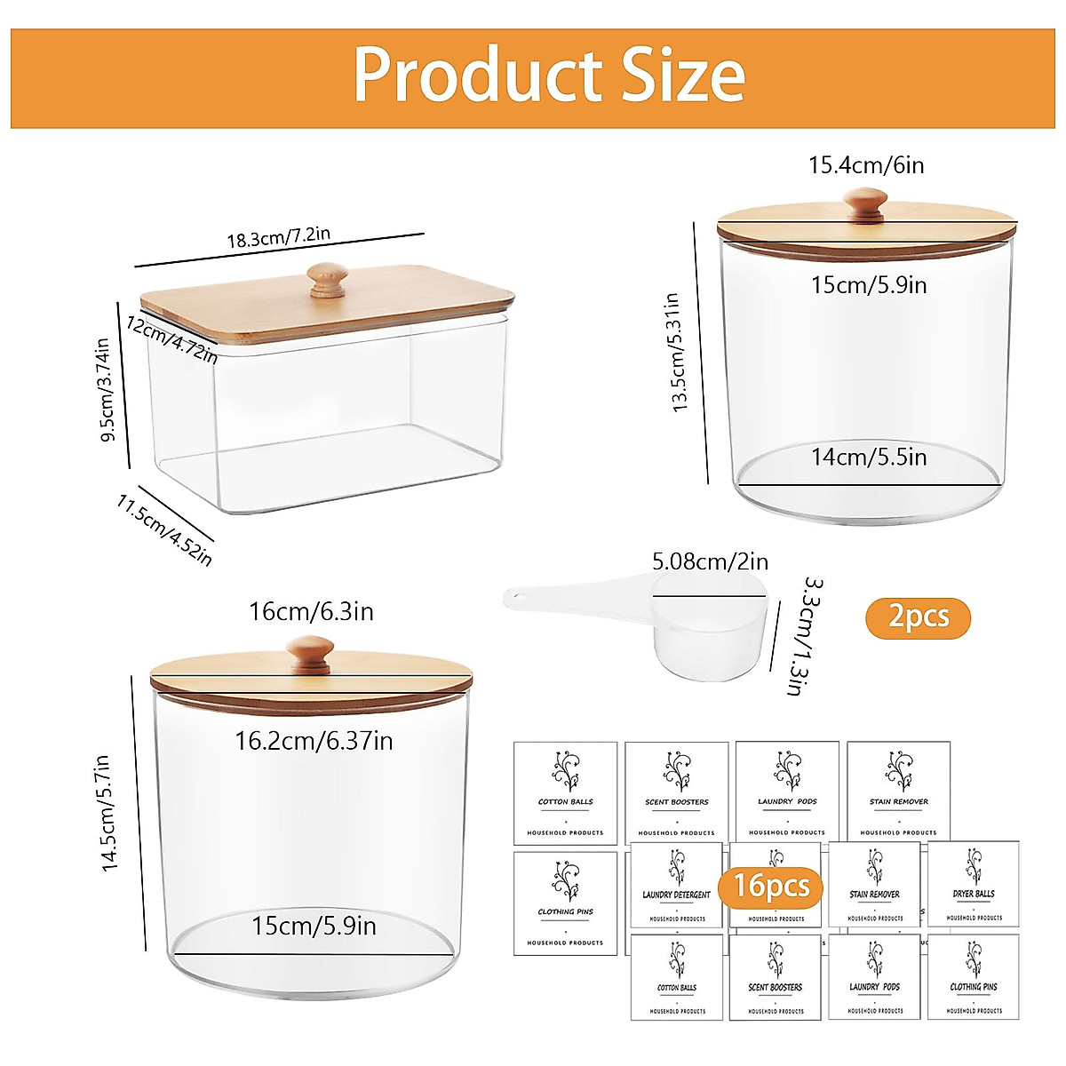 Laundry Storage Containers, 3 Pack Dryer Sheet Holder, Large Capacity Plastic Laundry Pods Container and Storage Jars with Lids, Labels and Spoons, Laundry Detergent Dispenser for Powder Beads