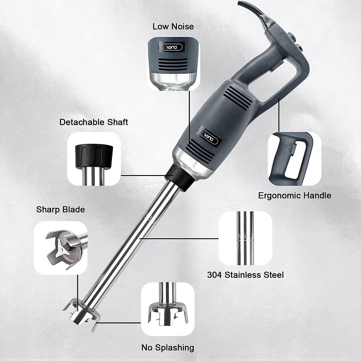 VONCI 750W Commercial Immersion Blender, Extra Heavy Duty Hand Blender with Variable Speed 8000-19000RPM, Handheld Stick Mixer with 20" SUS 304 Shaft, Commercial Emulsifier for Restaurant Kitchen.