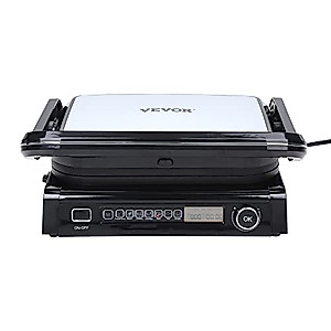 VEVOR 7 IN 1 Electric Contact Grill,1800W Indoor Panini Press Griddle,Stainless Steel Teppanyaki Grill with Nonstick&Removable Iron Plate, 0-446℉ Adjustable Temp Control,LCD Display,110V