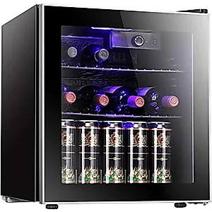 Antarctic Star 12 Bottle 70 Can Wine Cooler/Cabinet Beverage Refrigerator Small Mini Fridge Clear Front Glass Door Counter Top Red Cellar Beer Soda Bar Quiet Compressor Freestanding 1.6 cu.ft Black