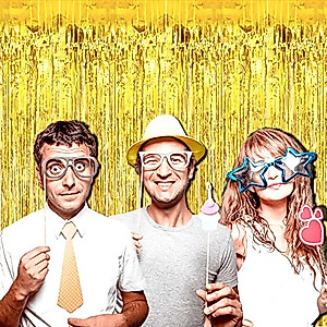 8 Pack Gold Tinsel Foil Fringe Curtain Backdrop, 3.28Ft x 8.2Ft Metallic Streamers for Photo Booth Birthday Wedding Bridal Shower Bachelorette New Year Party Thanksgiving Christmas Decorations