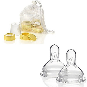 Medela Breastmilk Bottle Spare Parts with Three Medium-Flow Wide Base Nipples