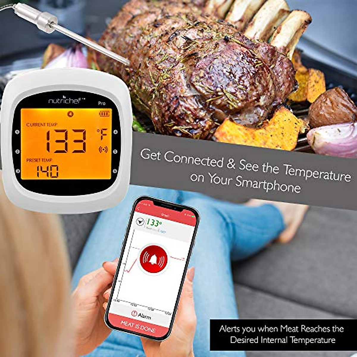Upgraded Barbecue Thermometer Temperature Probes - 2 Pcs Stainless Steel for NutriChef PWIRBBQ80 Bluetooth Wireless BBQ Digital Thermometer - Works w/ All Kinds of Meat - NutriChef