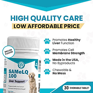 Same 100, Liver Support for Dogs, SAM e Chewable Hepatic Support for Dogs, Promotes Cell Membrane Strength, Bacon Flavor (60 Count)
