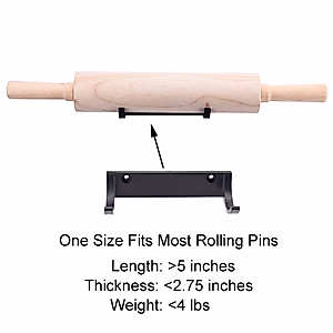 Horizontal Rolling Pin Wall Mount Holder Rolling Pin Display Rack Hook Hanger Storage, Black Pack of 4