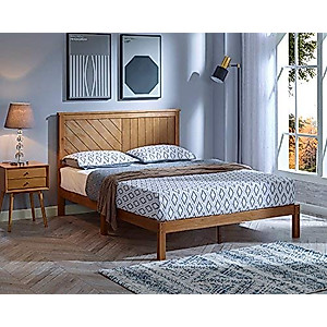 MUSEHOMEINC Solid Wood Platform Bed with Headboard for Bedroom,Wood Slat Support & No Box Spring Needed, Unique Style Design,King