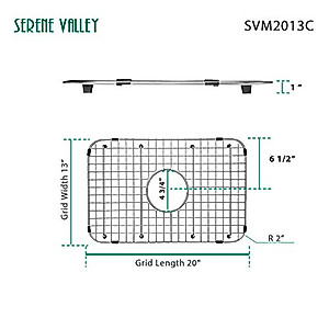 Serene Valley Sink Bottom Grid 20" X 13", Centered Drain with Corner Radius 2", SVM2013C