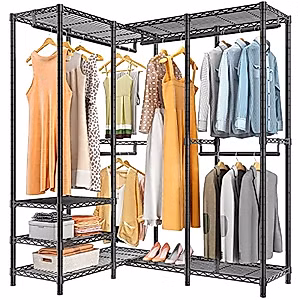 VIPEK L40 L Shaped Garment Rack Heavy Duty Clothes Rack for Hanging Clothes, Freestanding Closet Wardrobe Rack Metal Clothing Rack for Corner, 53.75" L x 38" W x 76.4" H, Load Capacity 950 LBS, Black