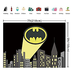 Superhero Super City Backdrop Yellow Full Moon Skyline Buildings City Scape Photography Background Child Boy Birthday Party Decoration Banner Photo Booth