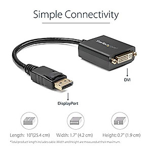 StarTech.com DisplayPort to DVI Adapter - DisplayPort to DVI-D Adapter Video Converter 1080p - DP 1.2 to DVI Monitor/Display Cable Adapter Dongle - DP to DVI Adapter - Latching DP Connector (DP2DVI2)