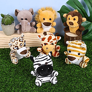 Elcoho 14 Pieces Safari Mini Jungle Animal Plush Toys Small Stuffed Forest Animals Plush Toys 3.75 Inch Keychain Decorations for Animal Themed Parties Goody Bags Filler Favors (Sitting)