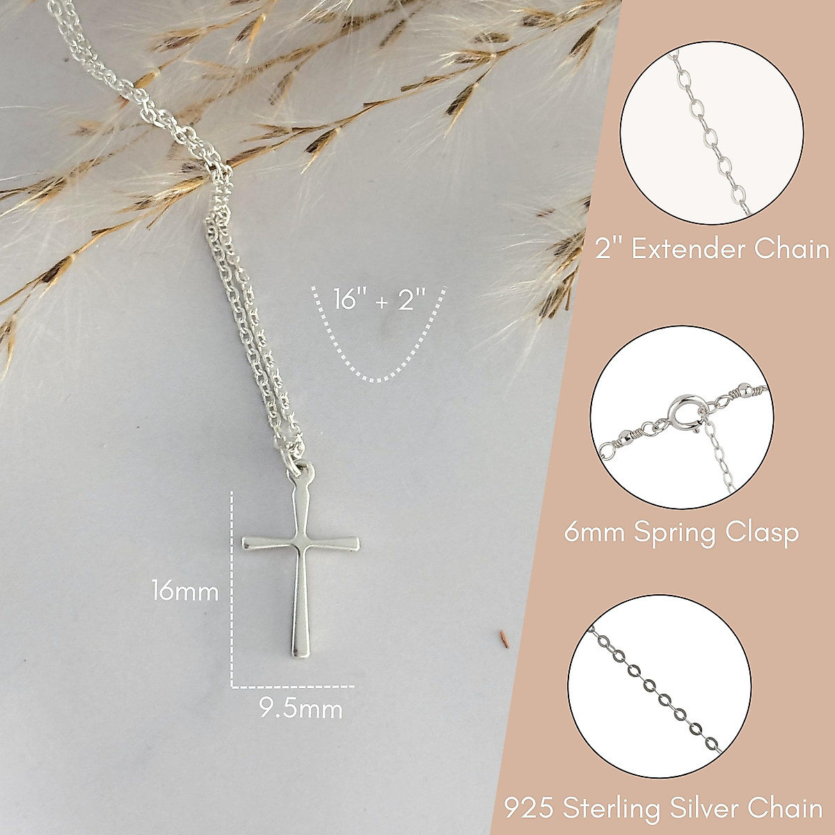 Annika Bella Small Cross Necklace, 925 Sterling Silver Faith Jewelry, Religious Tiny Pendant Charm Necklaces, Gift for Her (Silver)