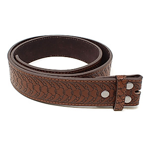BC Belts Leather Belt Strap with Embossed Western Horn Pattern 1.5" Wide with Snaps (Brown-M)